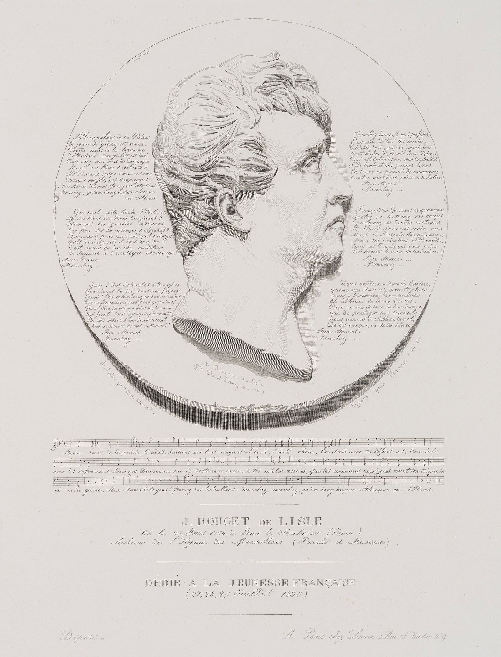 J. Leroux (1788 1870), Composer Rouget De Lisle, 1830, Etching