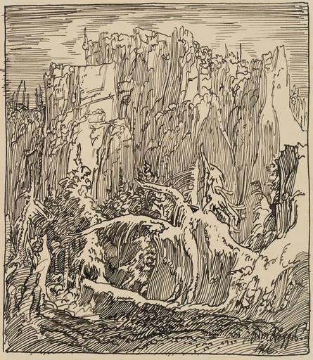E. Steppes (1873 1968), Rock Massif In The Old Forest, 1916, Pen Drawing