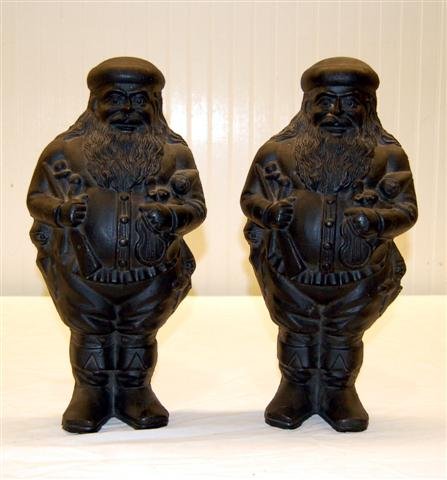 Pair Of Modern Cast Iron Santa Claus Figural Andiron