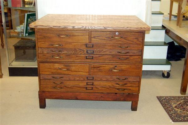 110: Four Section Oak Map Chest