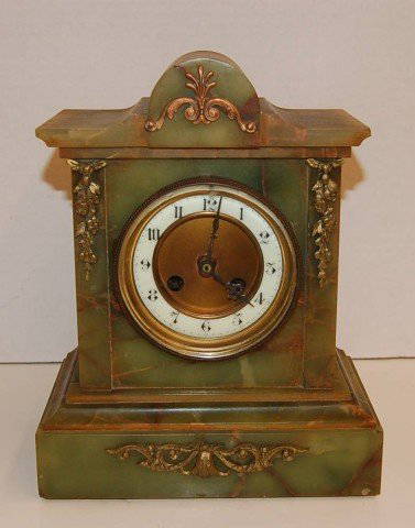 Green Onyx Mantel Clock With Porcelain Dial