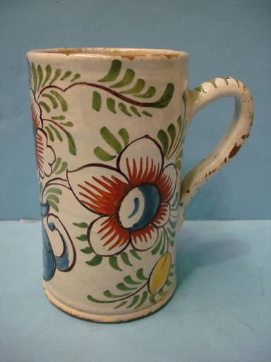 18th Century Polychrome Decorated Delft Mug