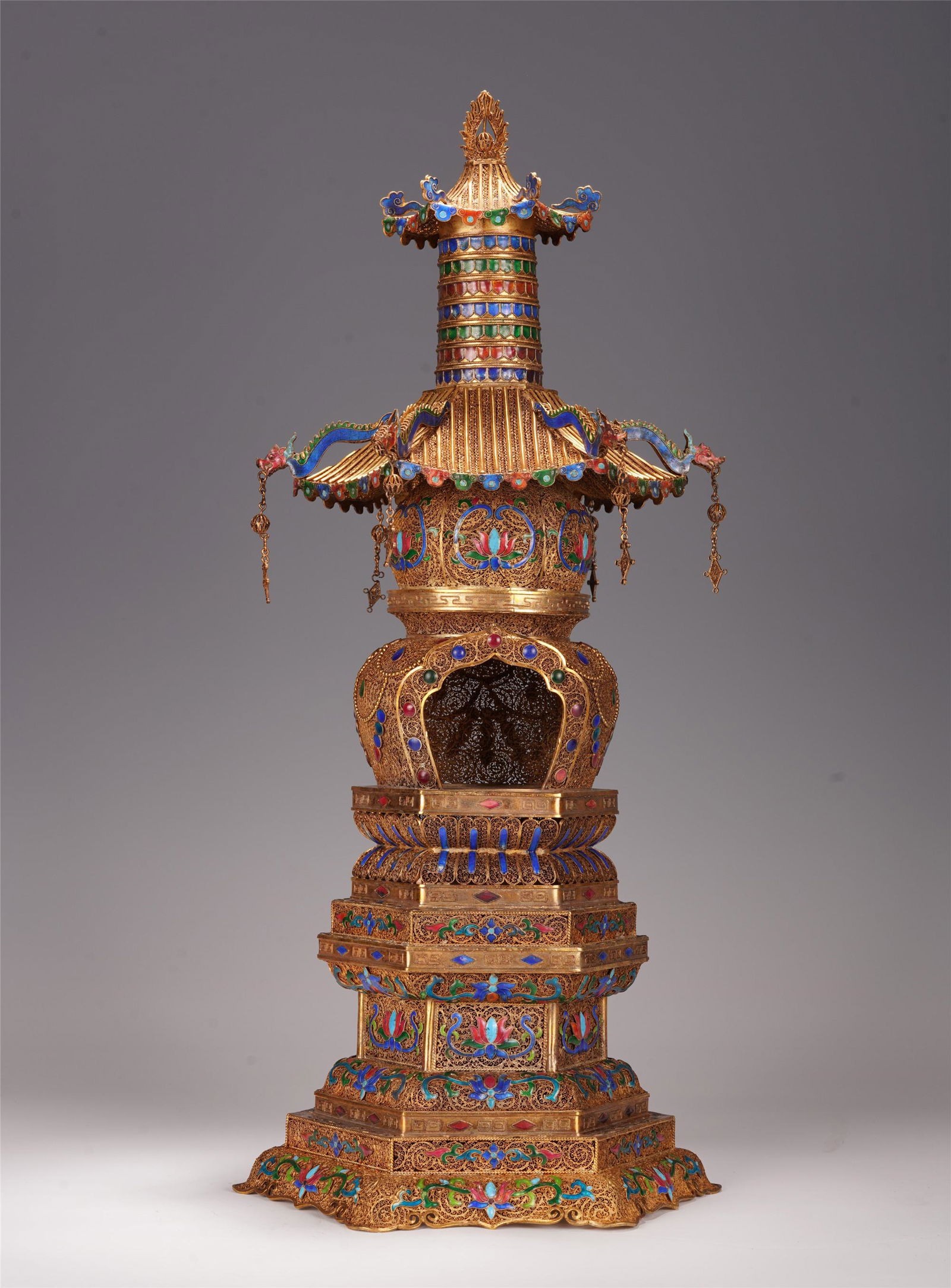 Chinese Pure Silver Gilt Buddhist Niche Tower