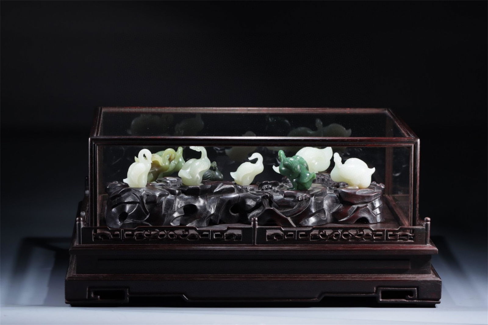 A Set Of Nine Chinese Carved Jade Birds Decoration
