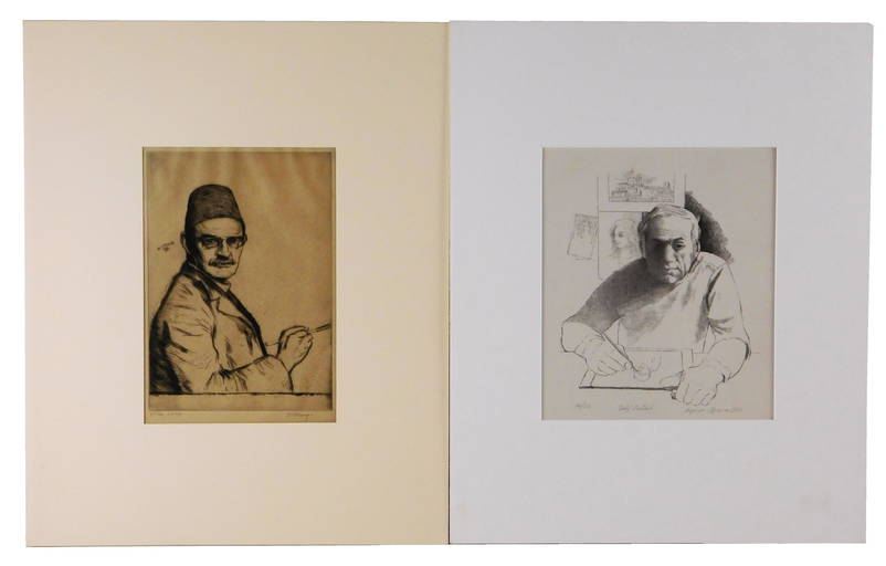 Two self-portrait prints, drypoint by William Strang, and lithograph by ...