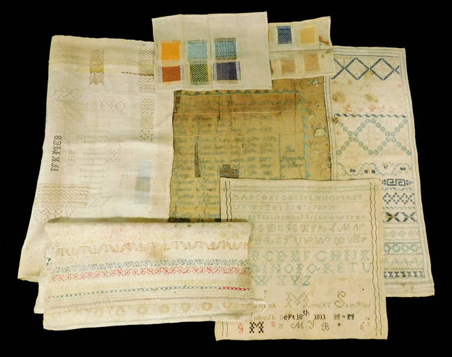Textiles: Schoolgirl Samplers, Darning Samplers, An Embroidery With ...