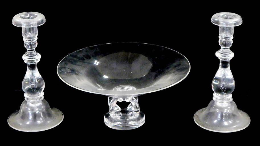 Three Pieces Of Steuben Glass, Including A Pair Of Baluster ...