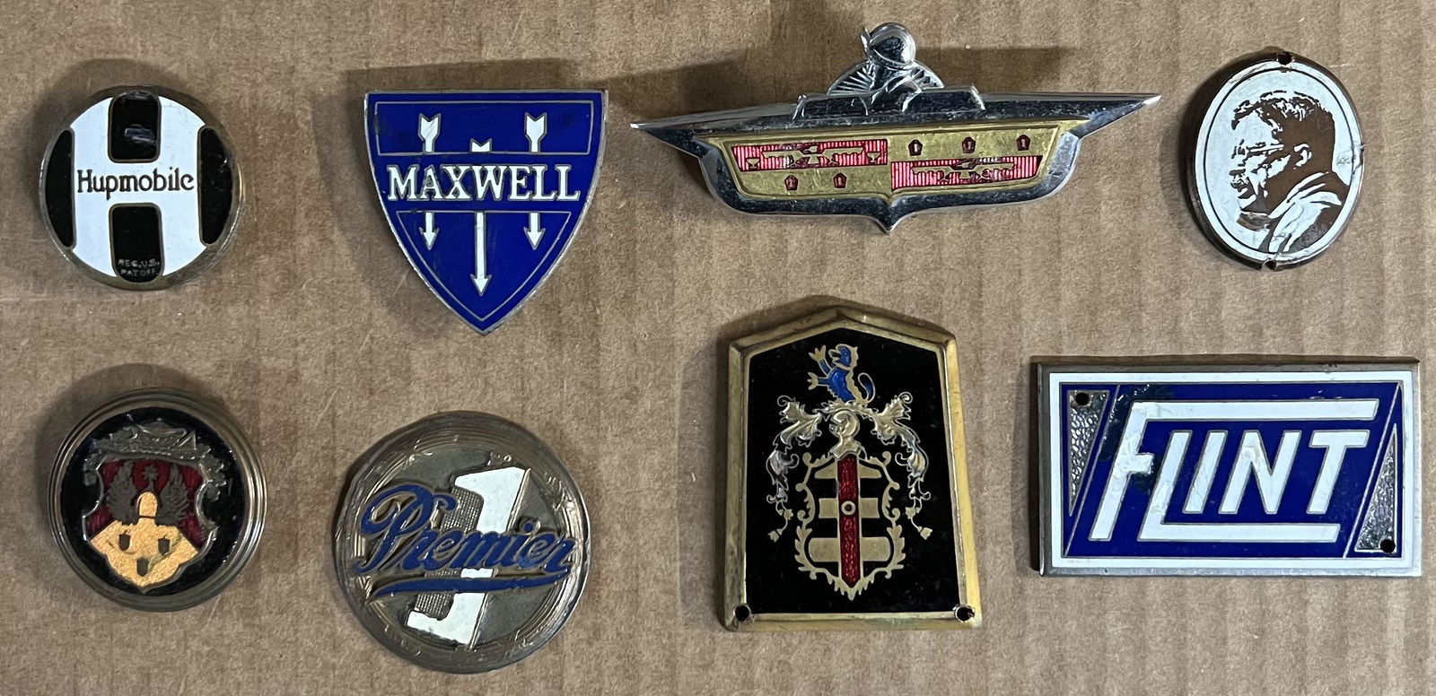 Eight auto radiator badges from 1920’s-1950’s - Premier, Roosevelt ...