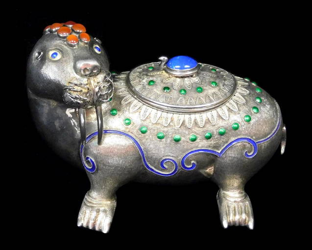 Sterling: Enameled And Jeweled Walrus Form Covered Box, 20th C ...