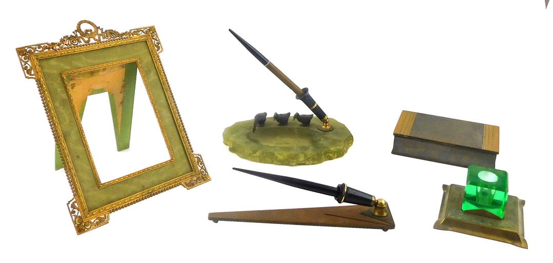 Five Desk Accessories, Including: Silvercrest Bronze Box With Top ...