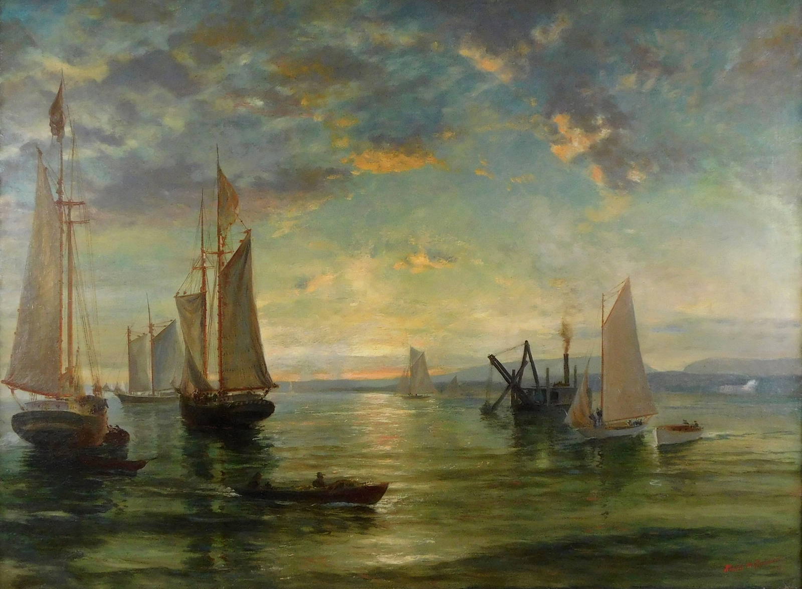 Richard W. Rummel (american, 1848-1924), "the Narrows", Oil On Canvas ...