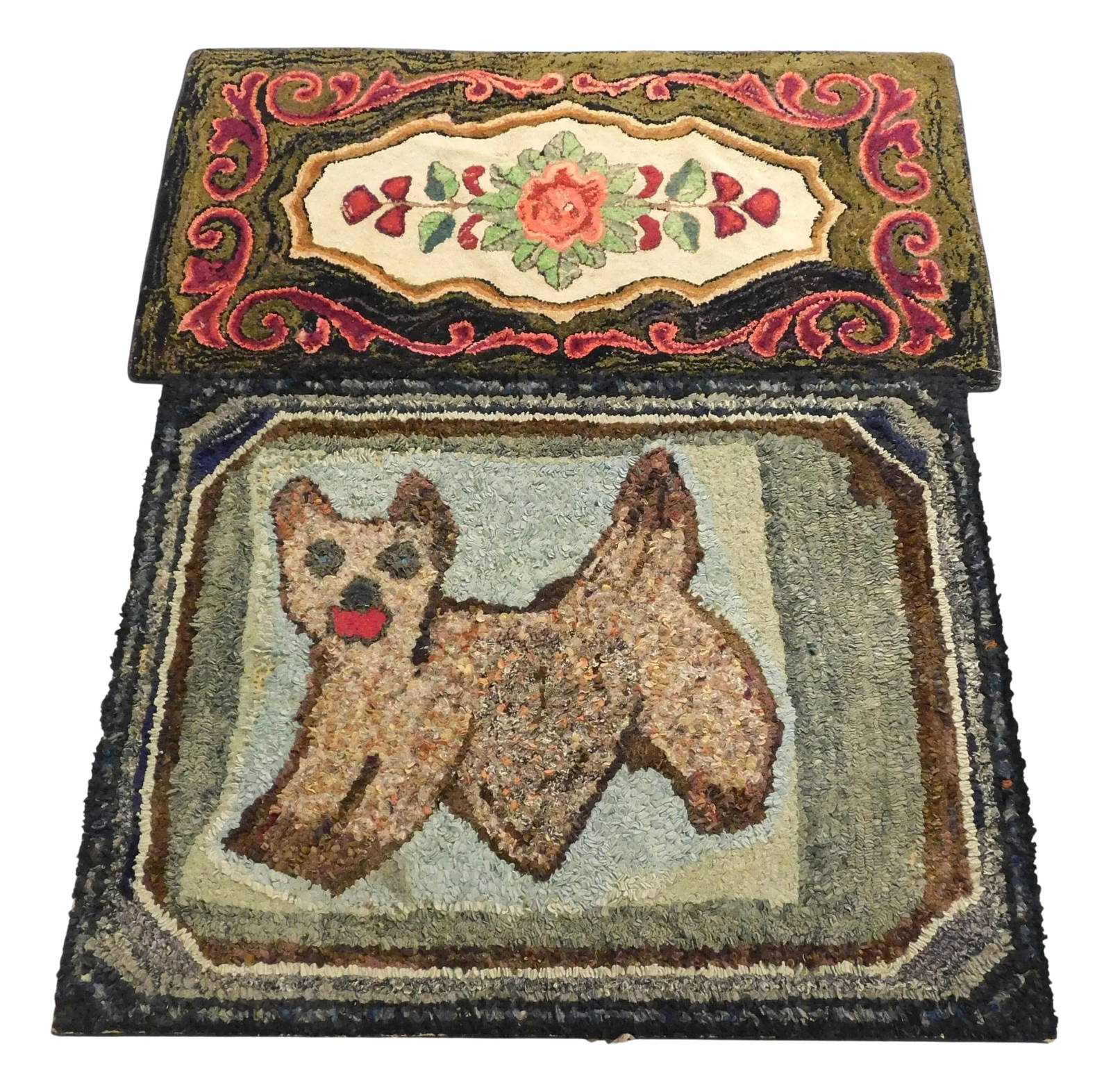 Textile: Two Hooked Rugs, 19th C., Details Include: Hooked Rug With Dog ...