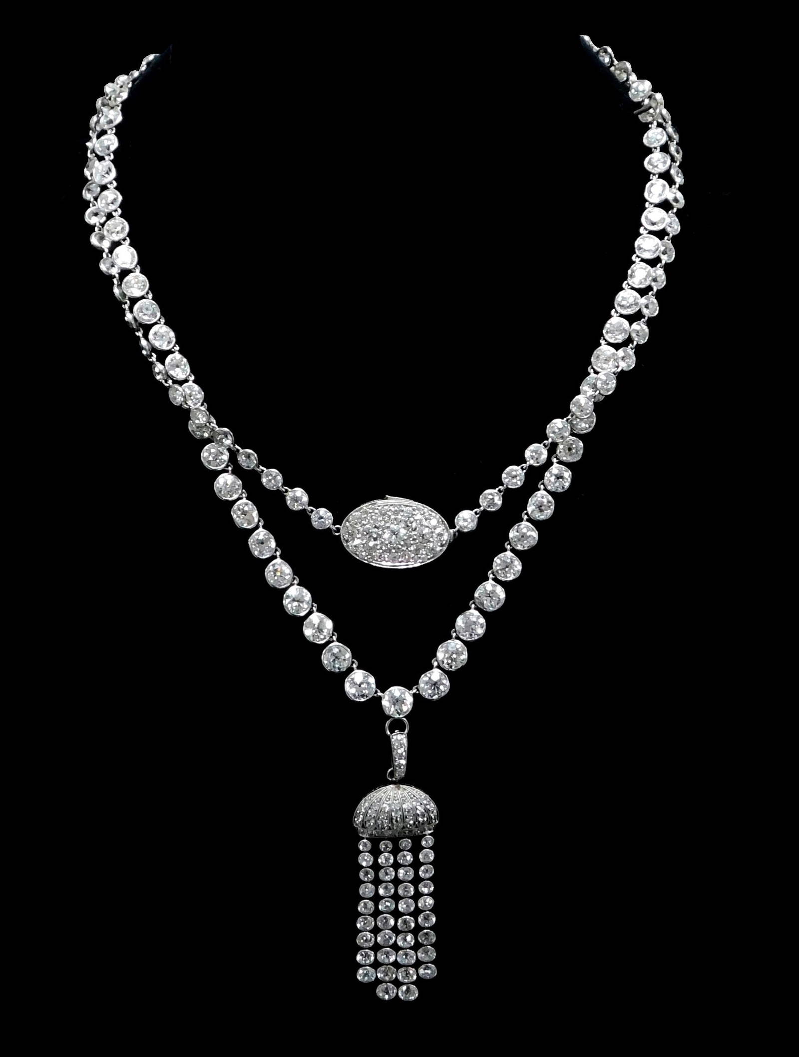 Jewelry Art Deco Diamond Tassel Necklace Stamped Platinum With Removable Tassel Pendant The