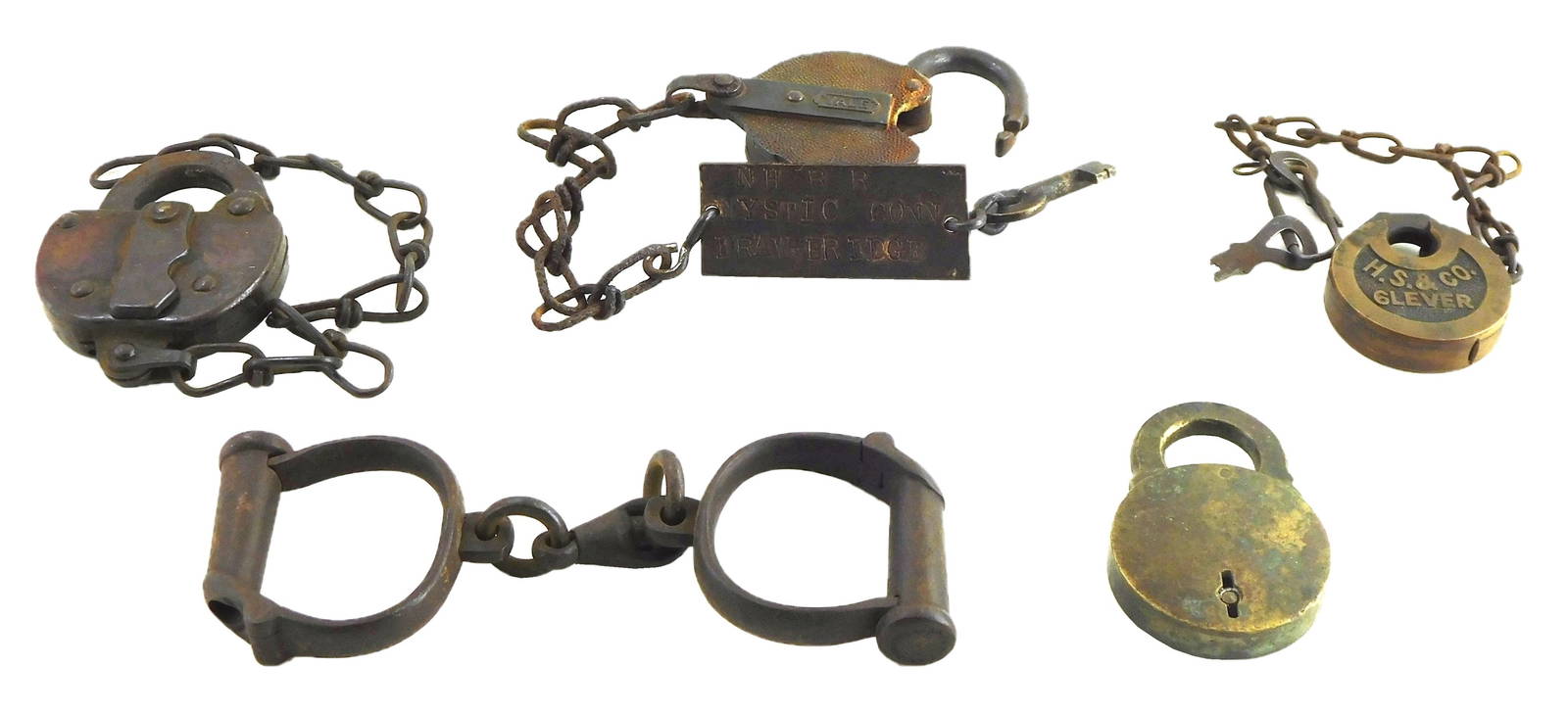 Late 19th C./early 20th C. Locks And Shackles, Including: Two Railroad ...