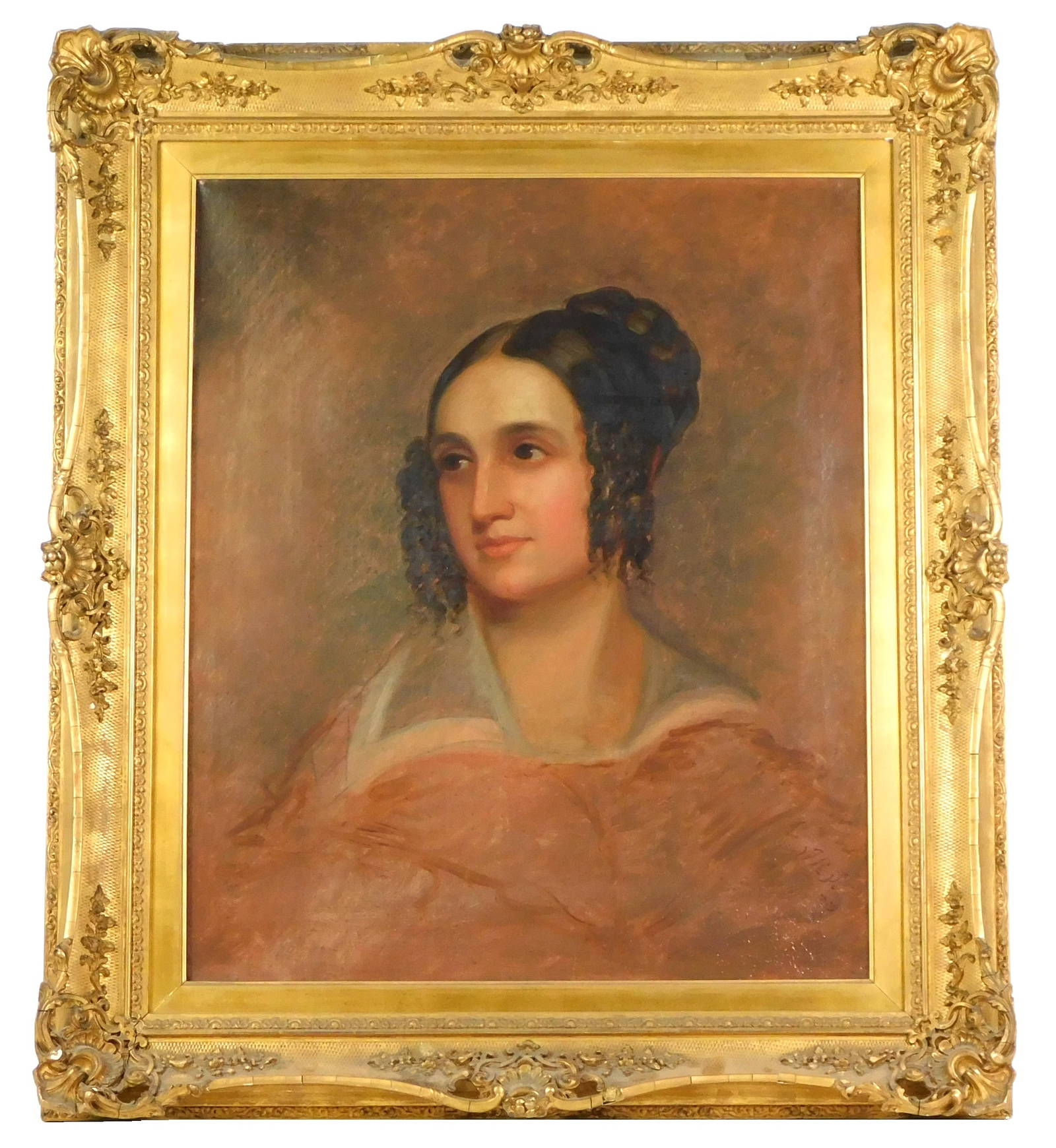 19th C. Portrait Of A Woman, Oil On Canvas, Depicting A Woman With ...