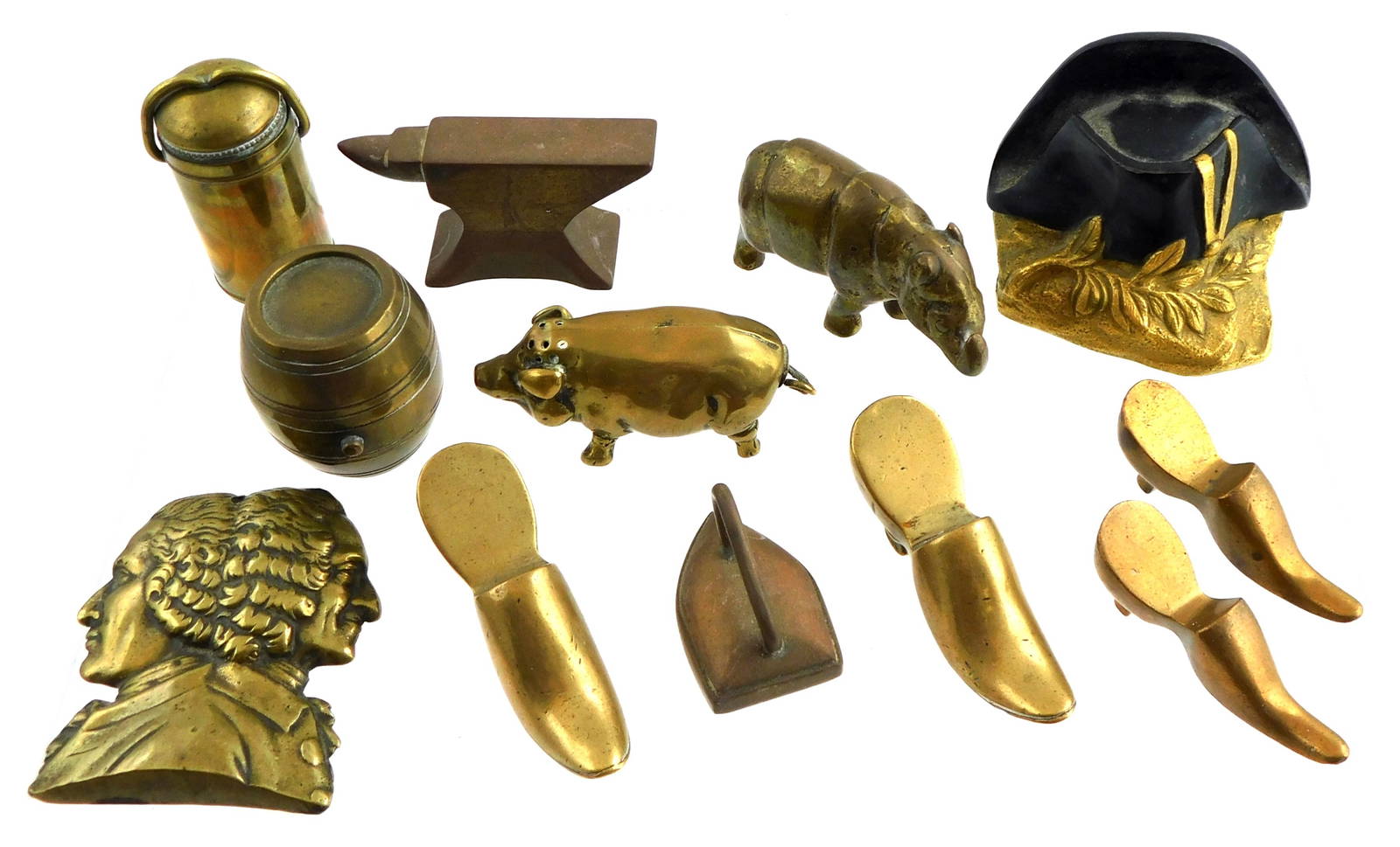 Twelve Desk Accessories, Including: Spring Loaded Brass Inkwell; Brass ...