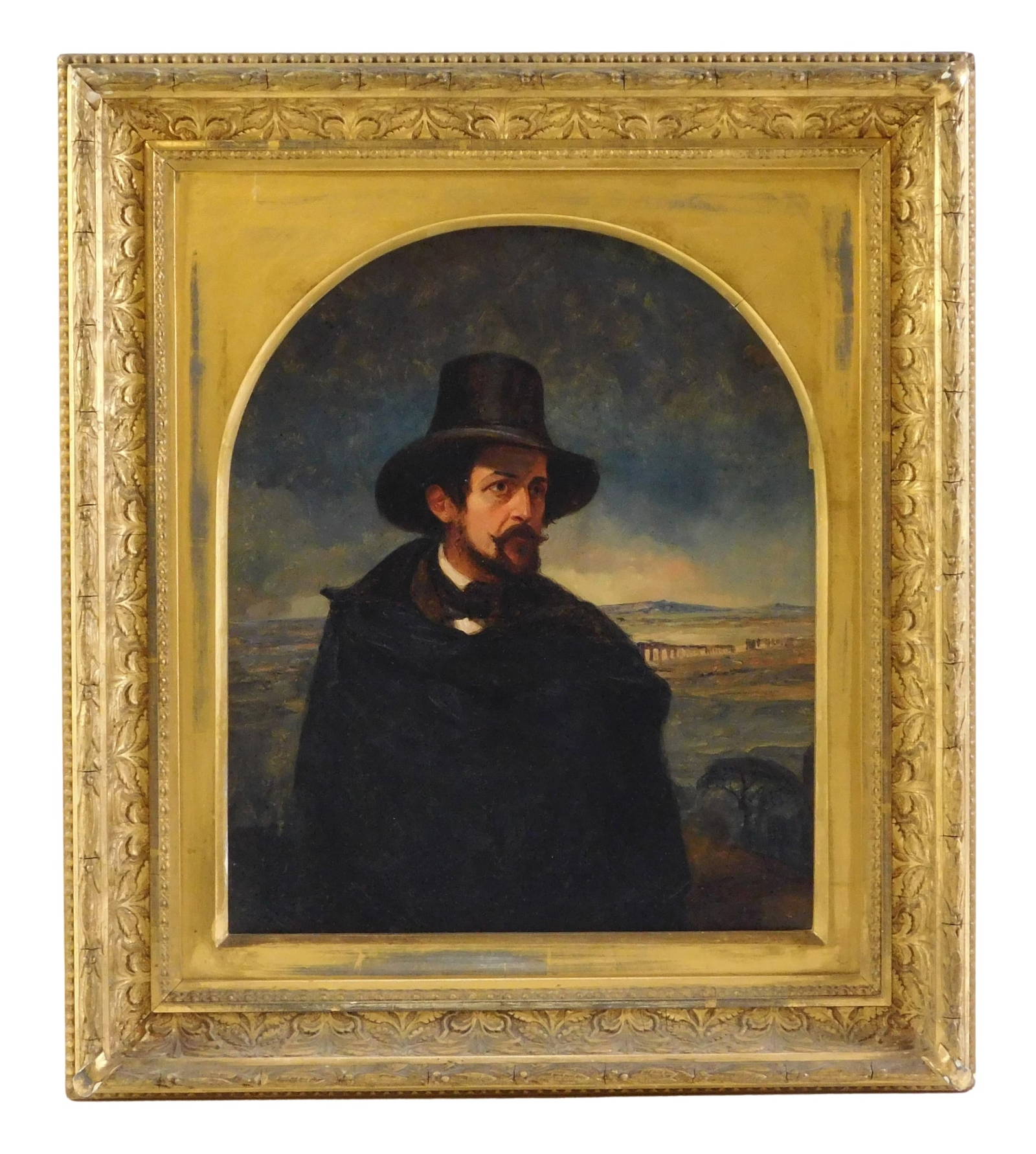 19th C. Portrait Of A Man, Oil On Canvas, Depicting A Man With Black ...