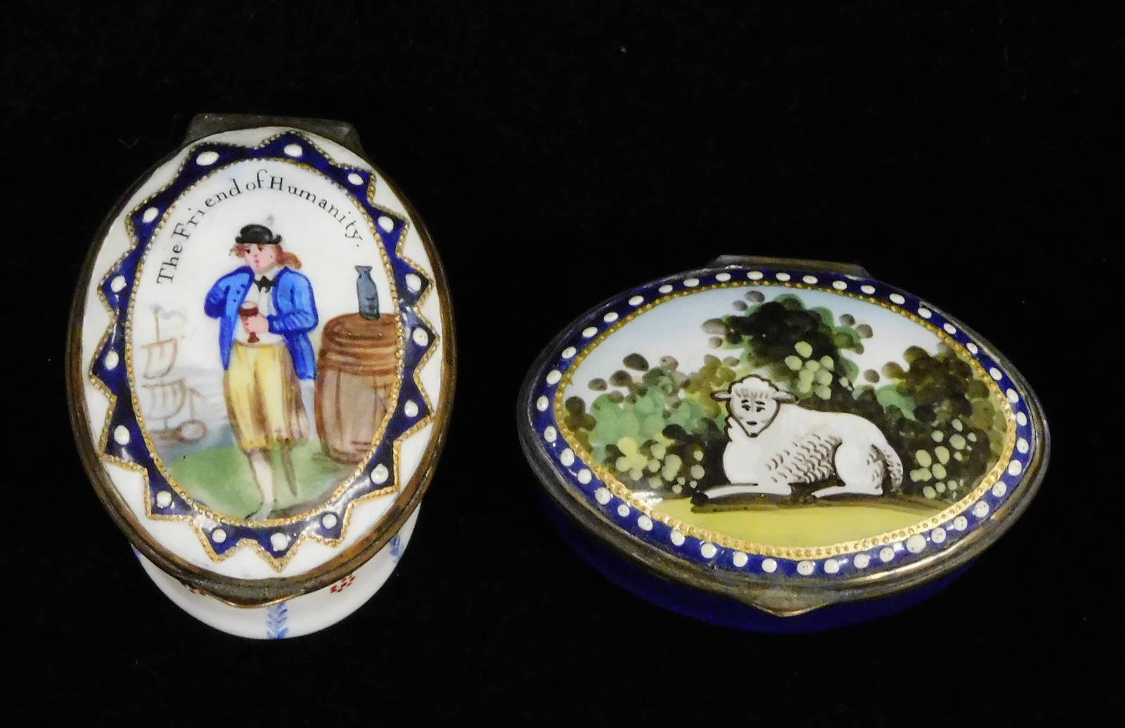 Two Battersea/ Bilston Enamel Patch Boxes, English, Late 18th/ Early ...