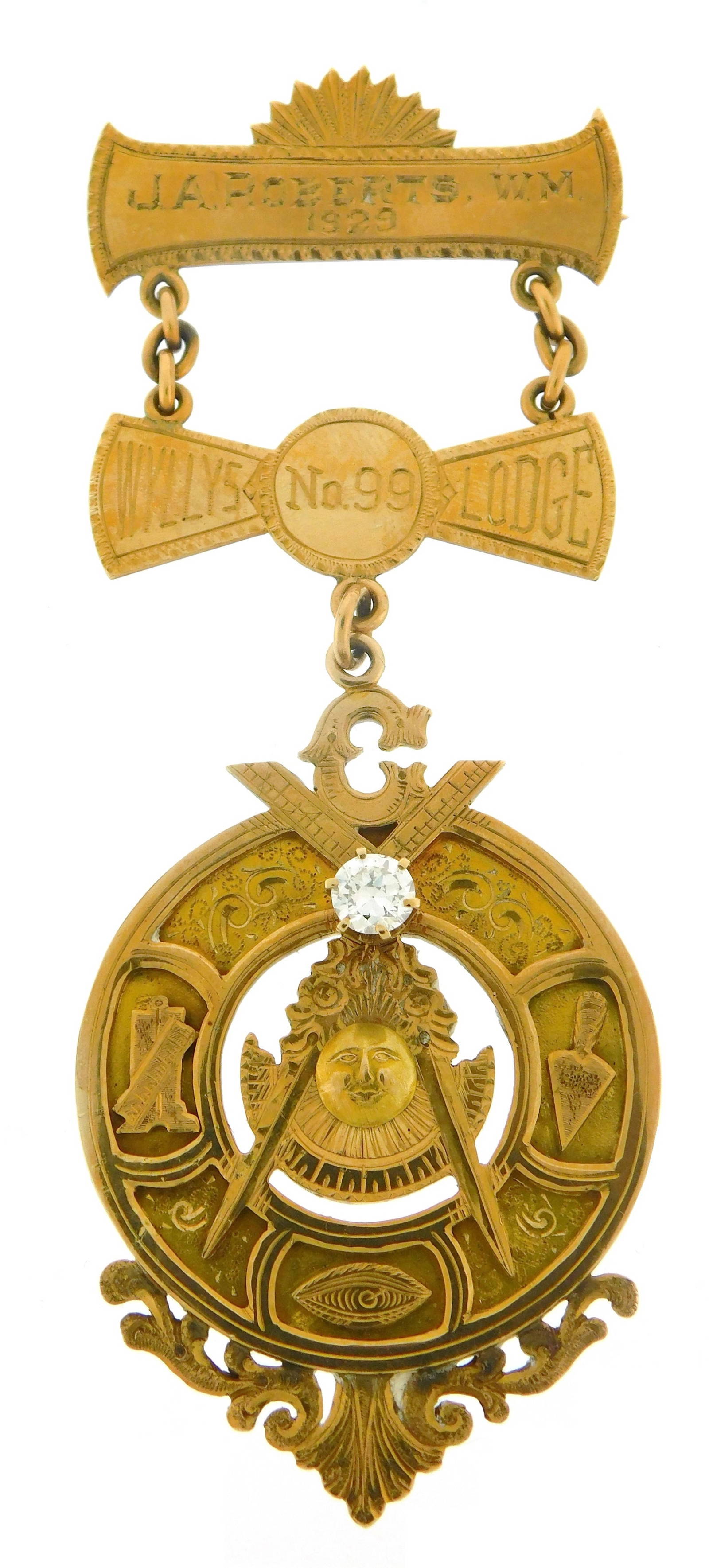 Jewelry: 14k Freemason Diamond Medal Pin, Tested 14k Gold, Separated ...