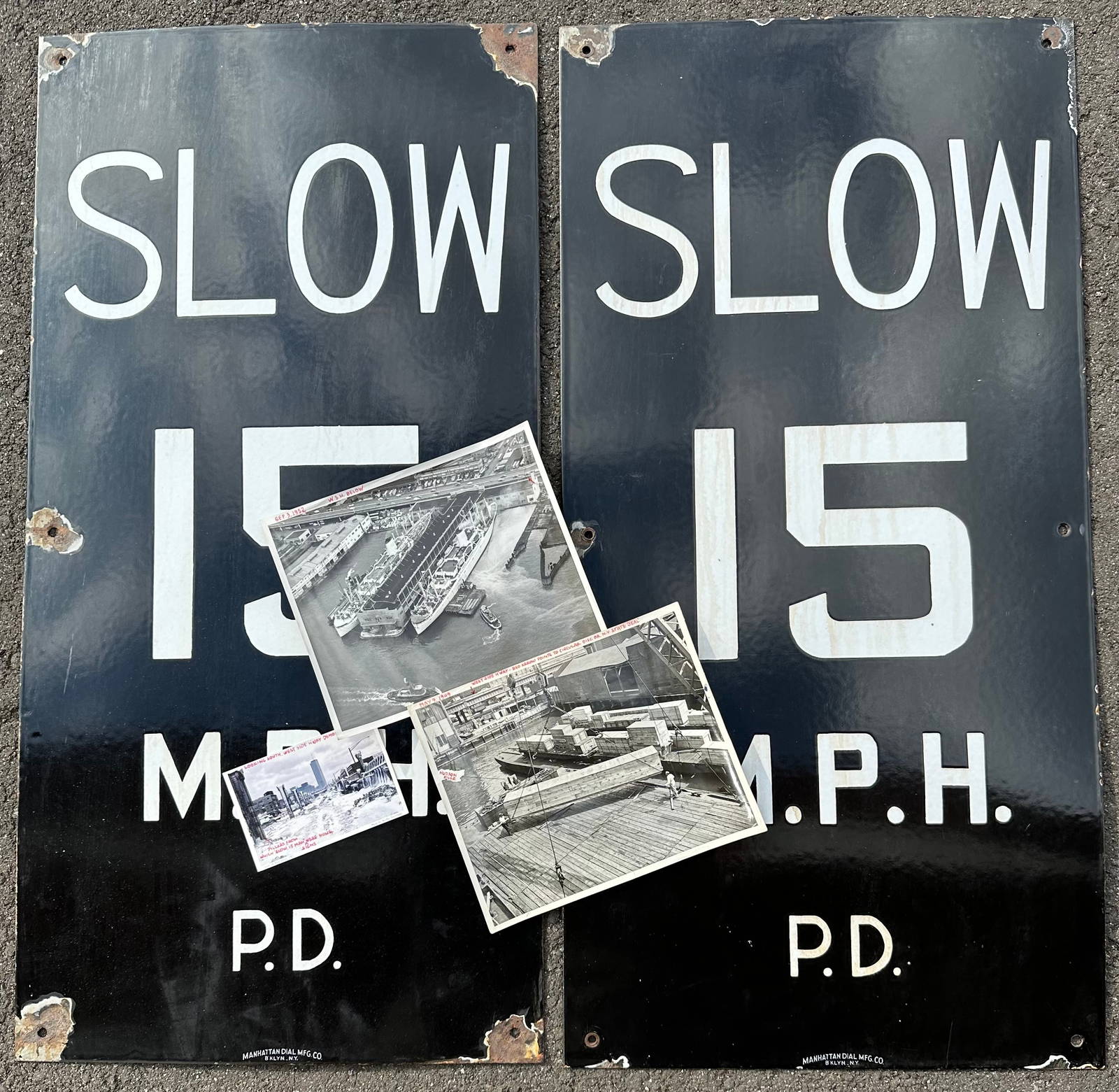 Two New York City West Side Hwy 15 Mph Porcelain Signs, Single Sided ...