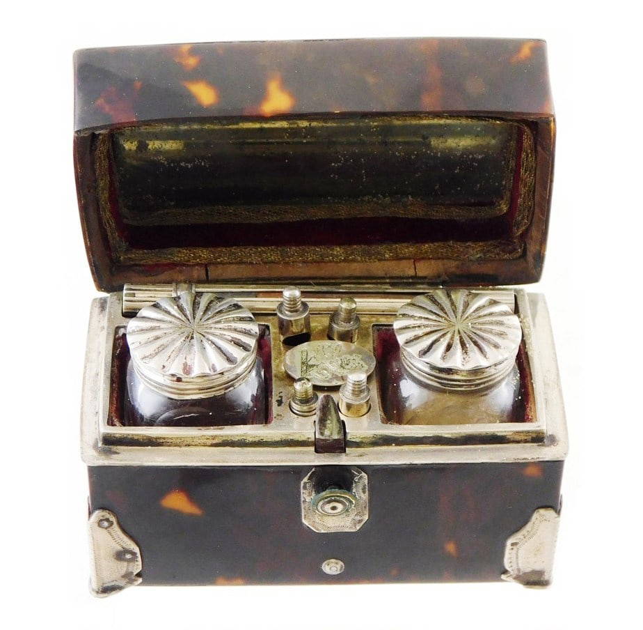 Georgian Tortoiseshell Traveling Writing Box, With Tested Silver Trim ...