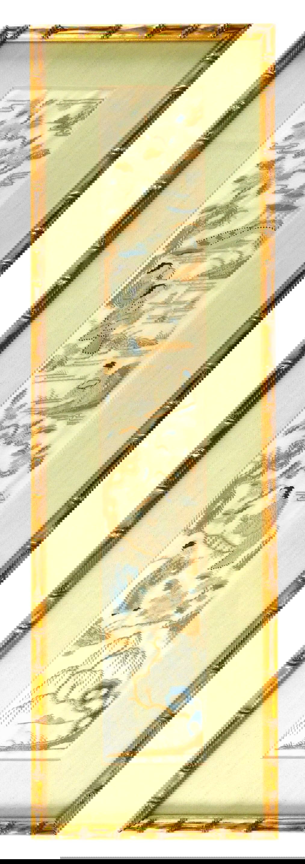 Asian: Framed Embroidery Of Figures In Landscape, 20th C., Oblong ...