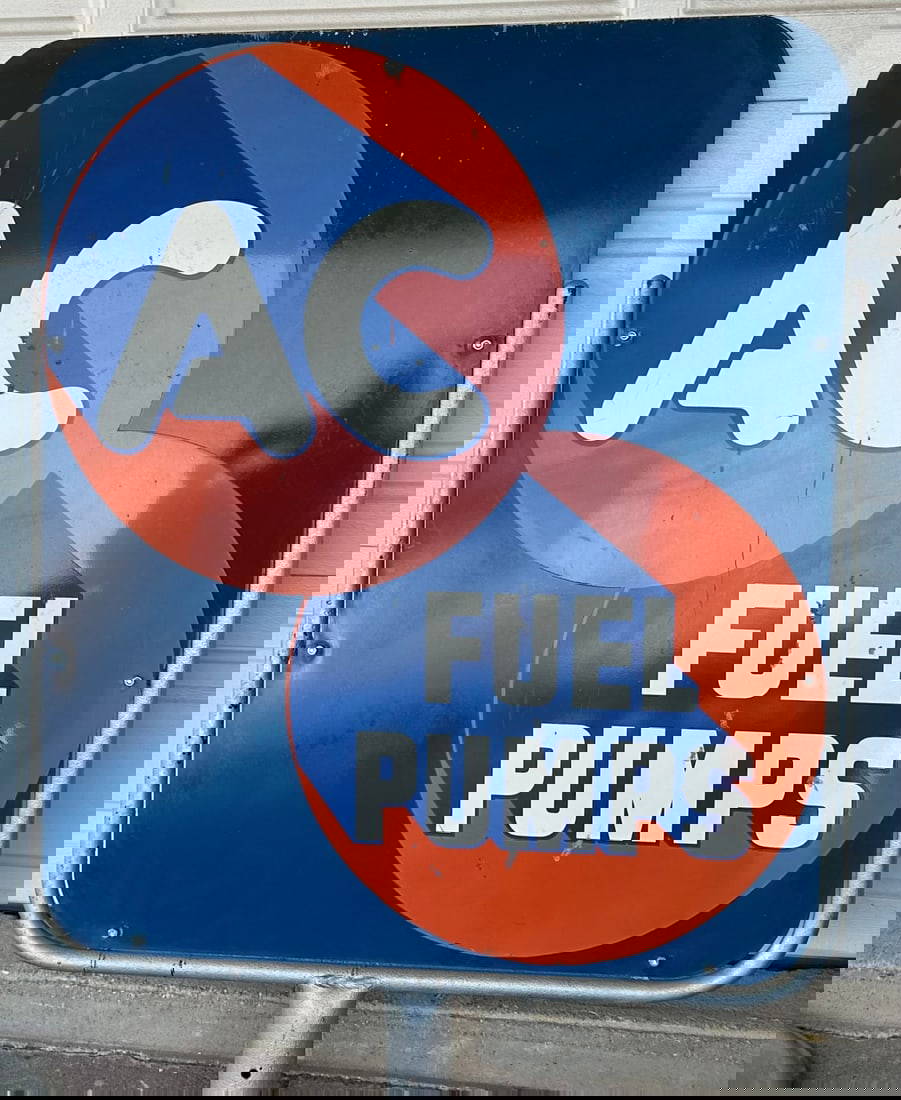 Ac Double Sided Sign, Spark Plugs And Fuel Pumps, On Pedestal Base ...