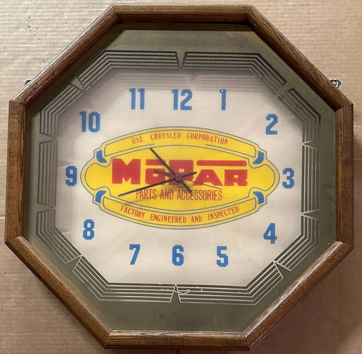 Original Period Mopar Wall Clock, Wood Octagonal Case, Two Bulb ...