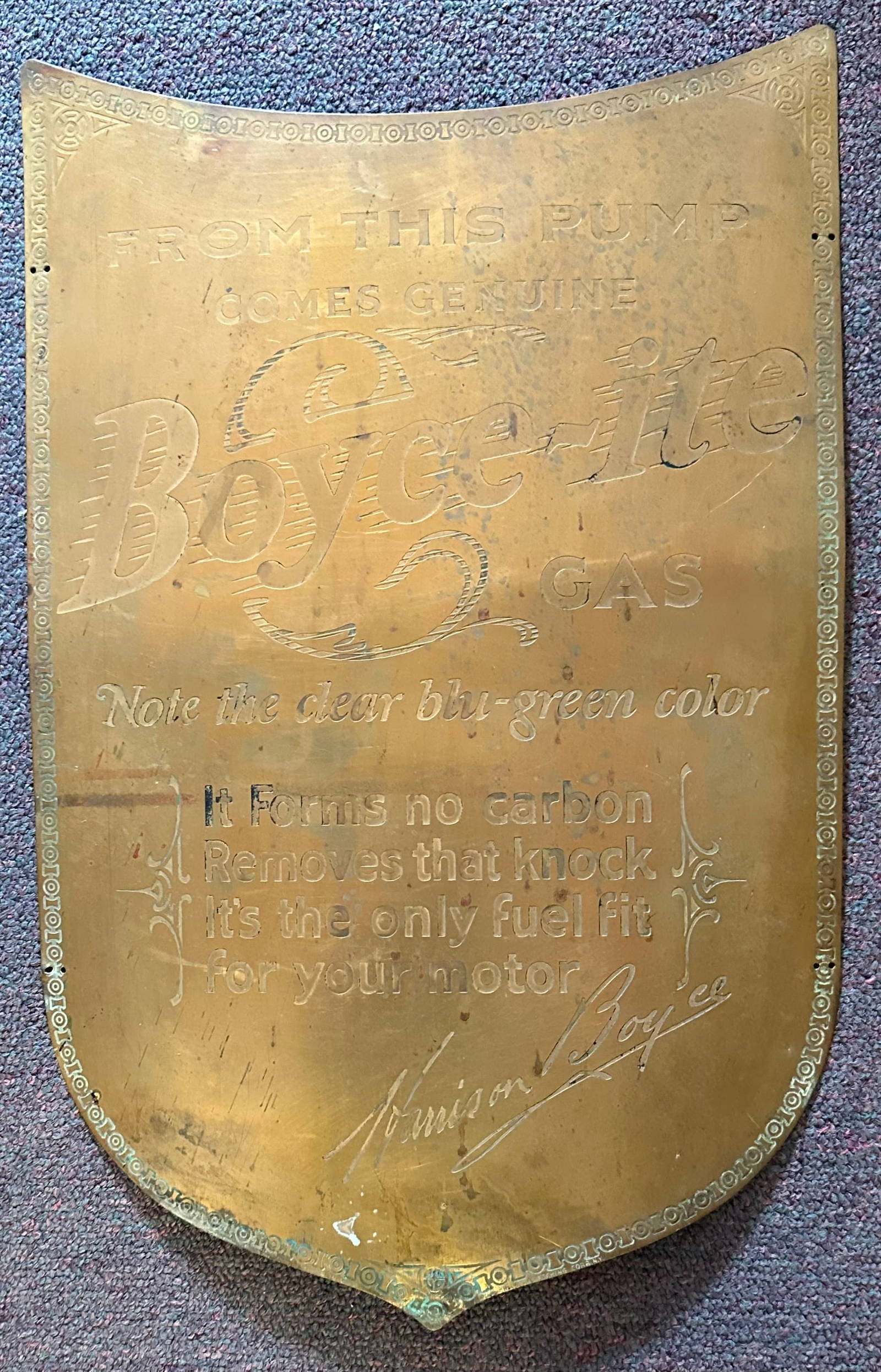 Brass Gas Pump Sign From Boyce-ite Gas, Ca Teens - 1920’s, With Three ...