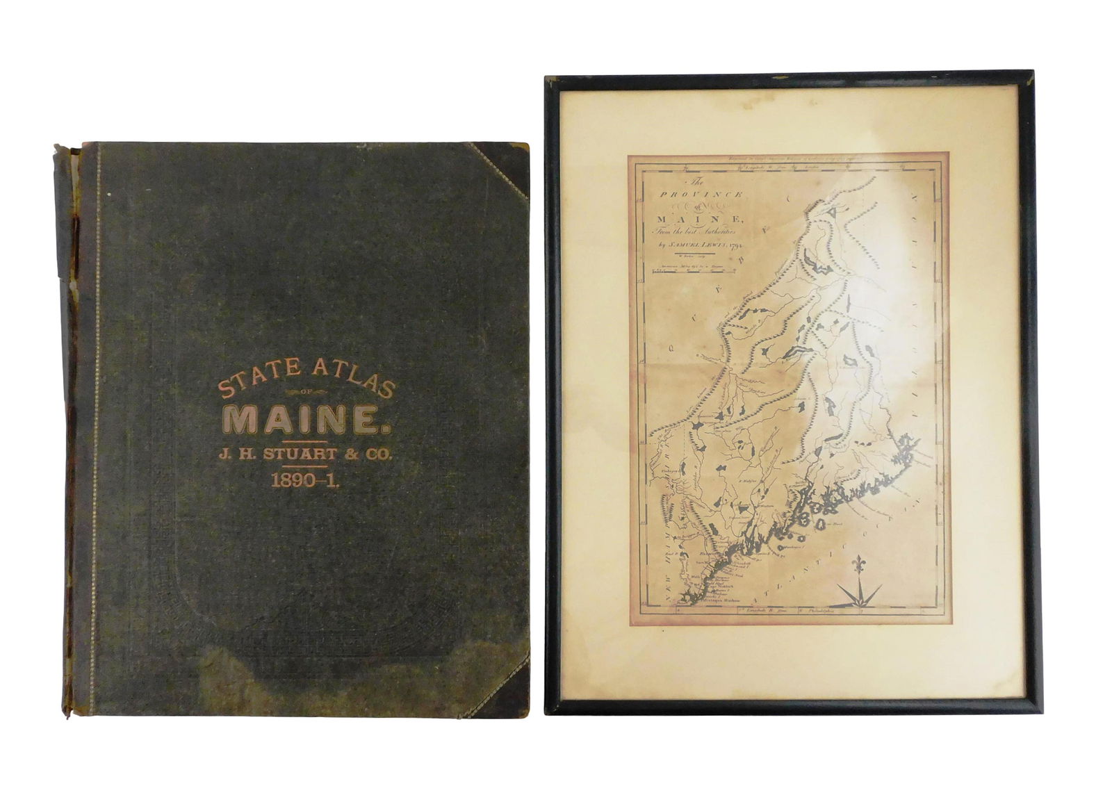 Maps: Stuart & Co. And Samuel Lewis, Maine Atlas And Framed Map, 18th ...