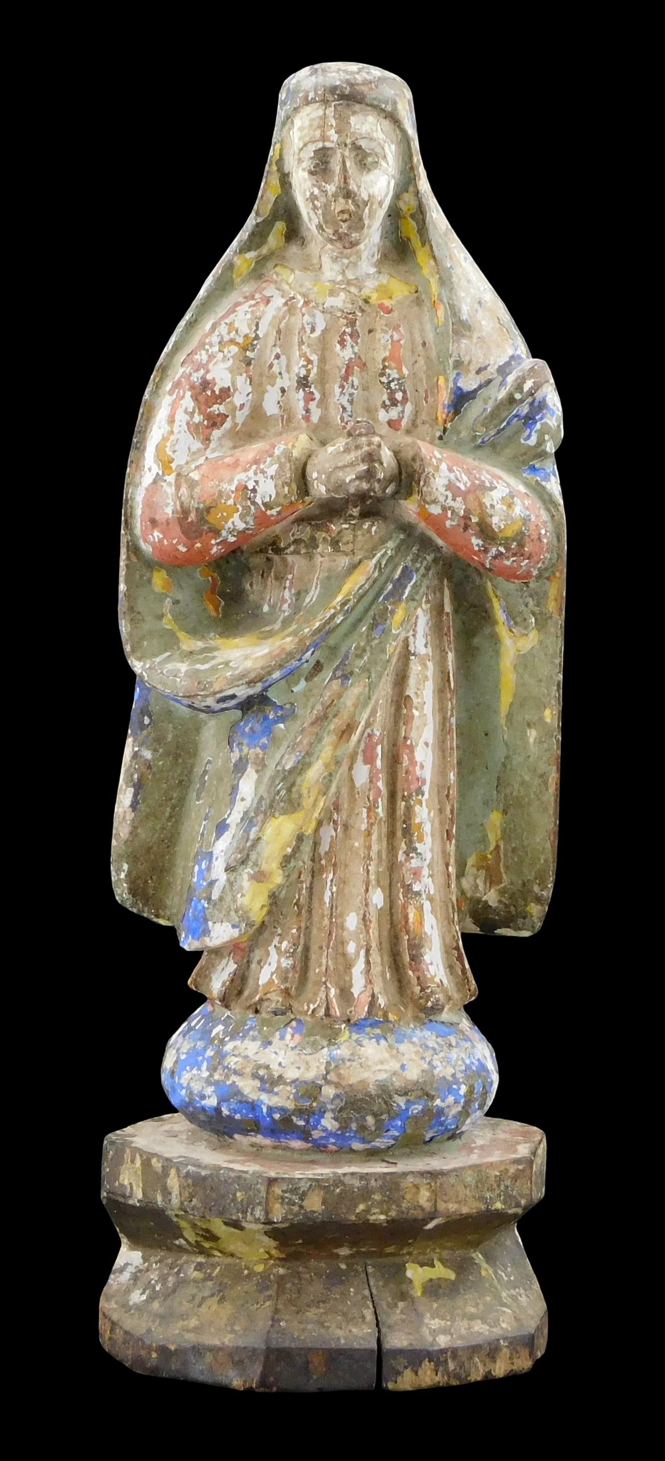 Santos, Virgin Mary Type Figure, Carved Wood W/ Heavily Worn Painted ...