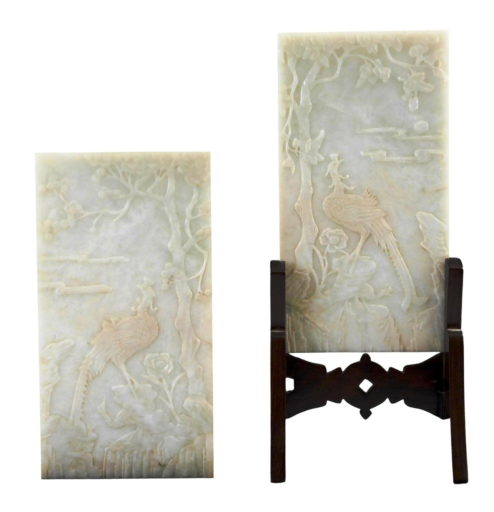 Asian: Two Similar Hardstone Plaques/table Screens, Chinese, 20th C ...
