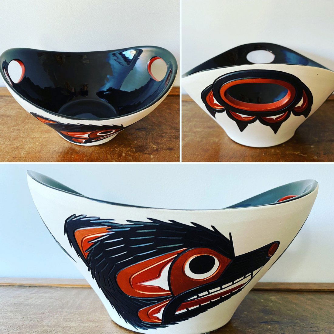 Northwest Coast First Nations Ceramic Bowl With Handle