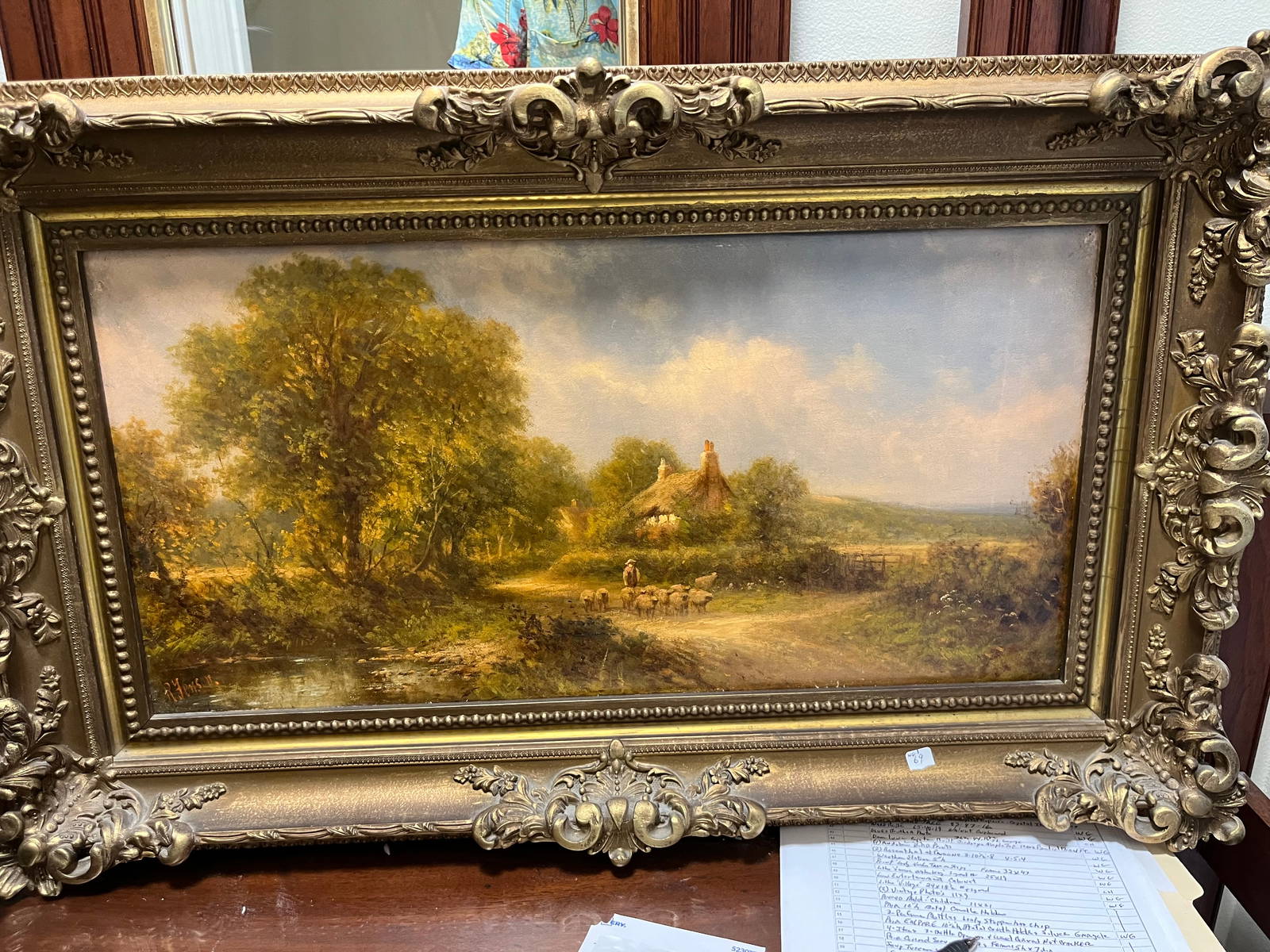 Oil/canvas By R. Fenson 'farmer W/sheep' Auction