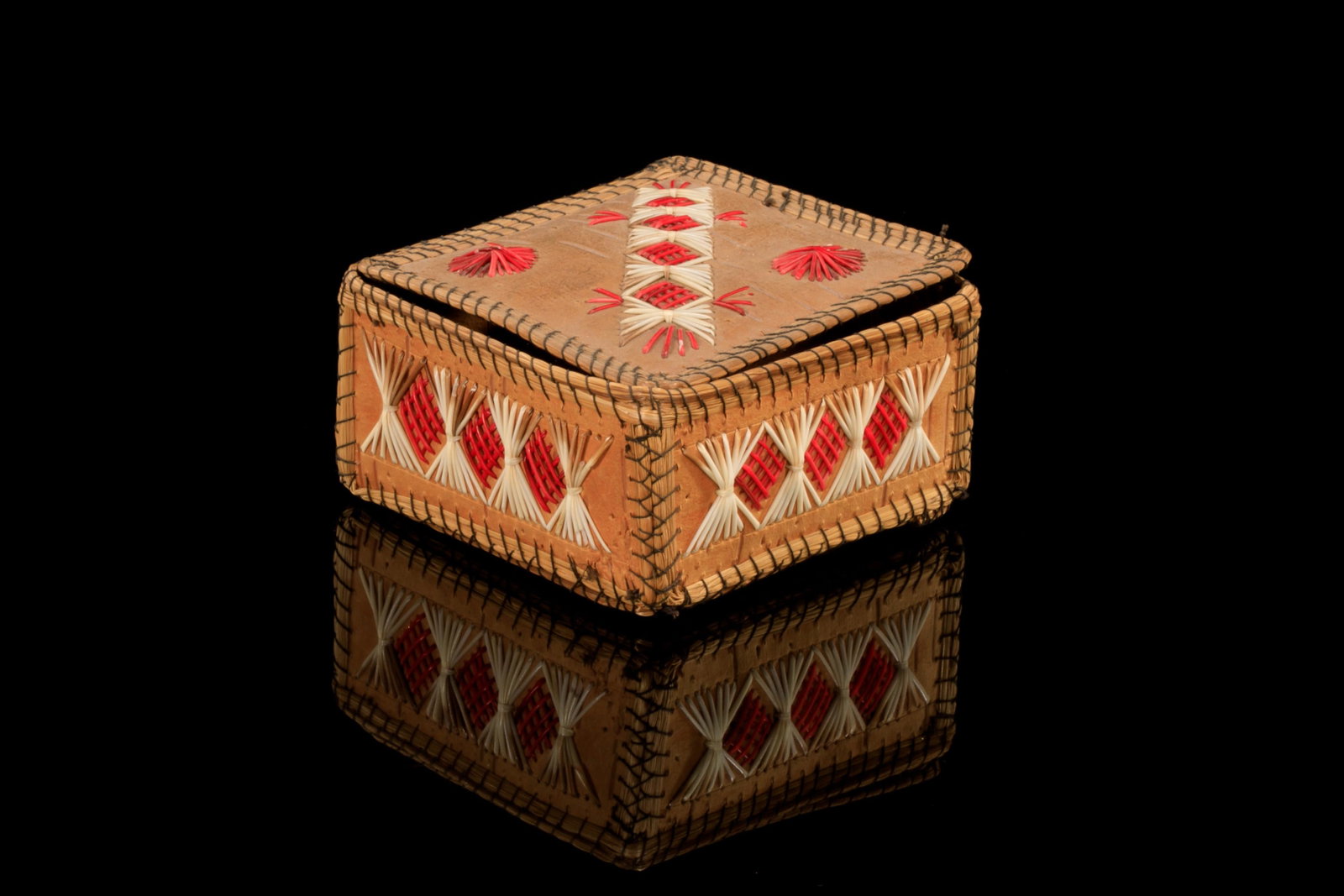 UNIDENTIFIED ANISHINAABE (OJIBWE) ARTIST, Hinged Lidded Basket, early ...