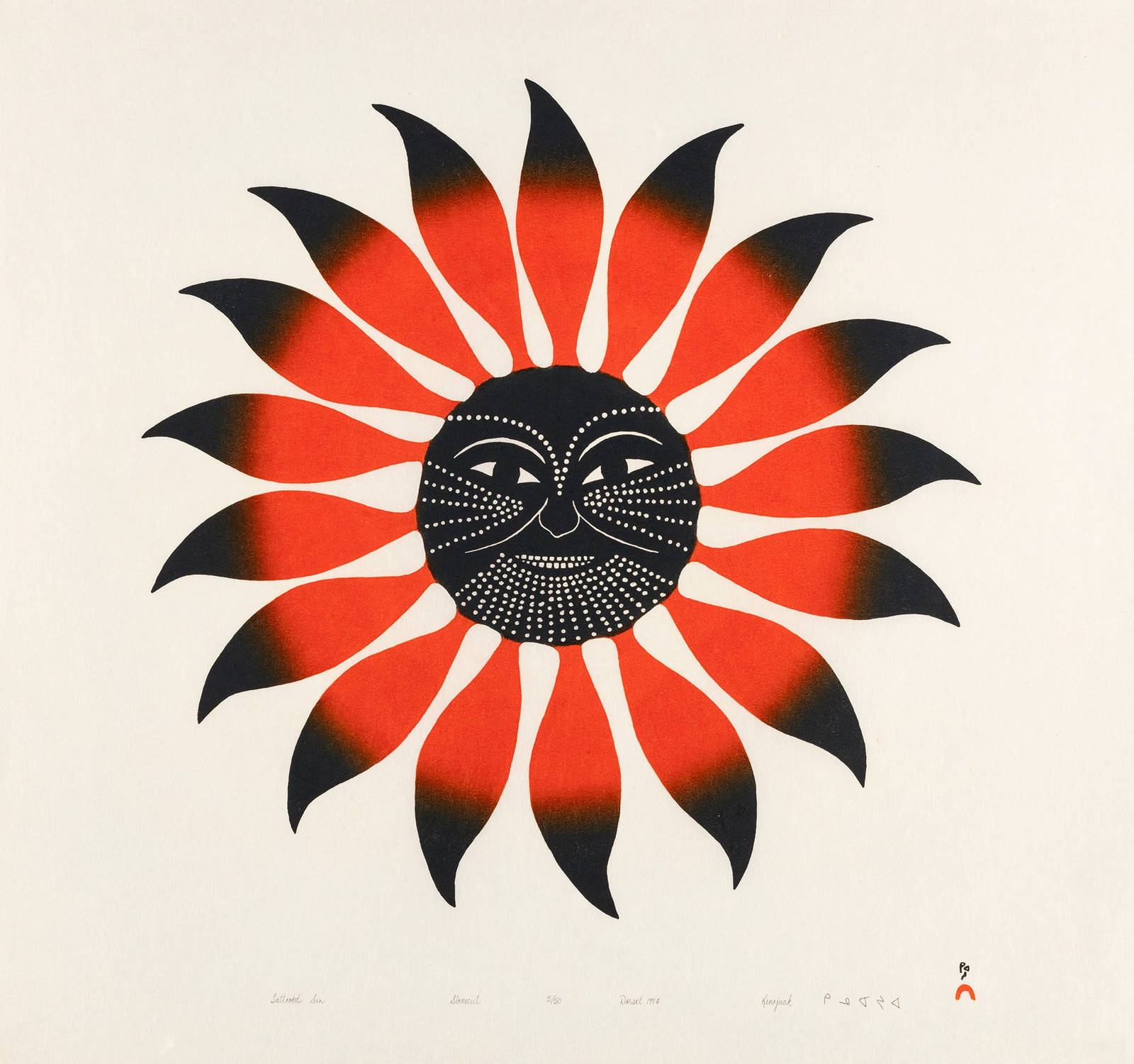Kenojuak Ashevak, Inuit, Tattooed Sun / Tatooed Sun [1], 1994 #17 Auction