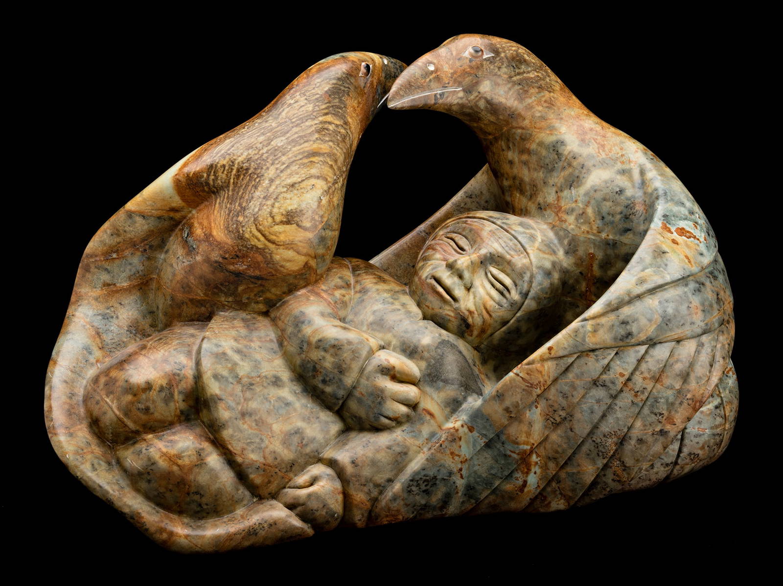 Abraham Anghik Ruben, Inuit, Figure Slumbering With Two Birds, 1990s ...