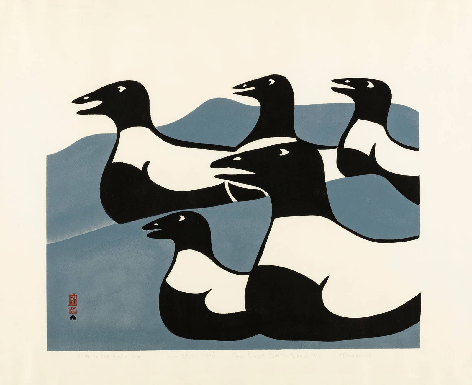 Timangiaq Petaulassie, Inuit, Birds In The Arctic Sea, 1960 #63 Auction
