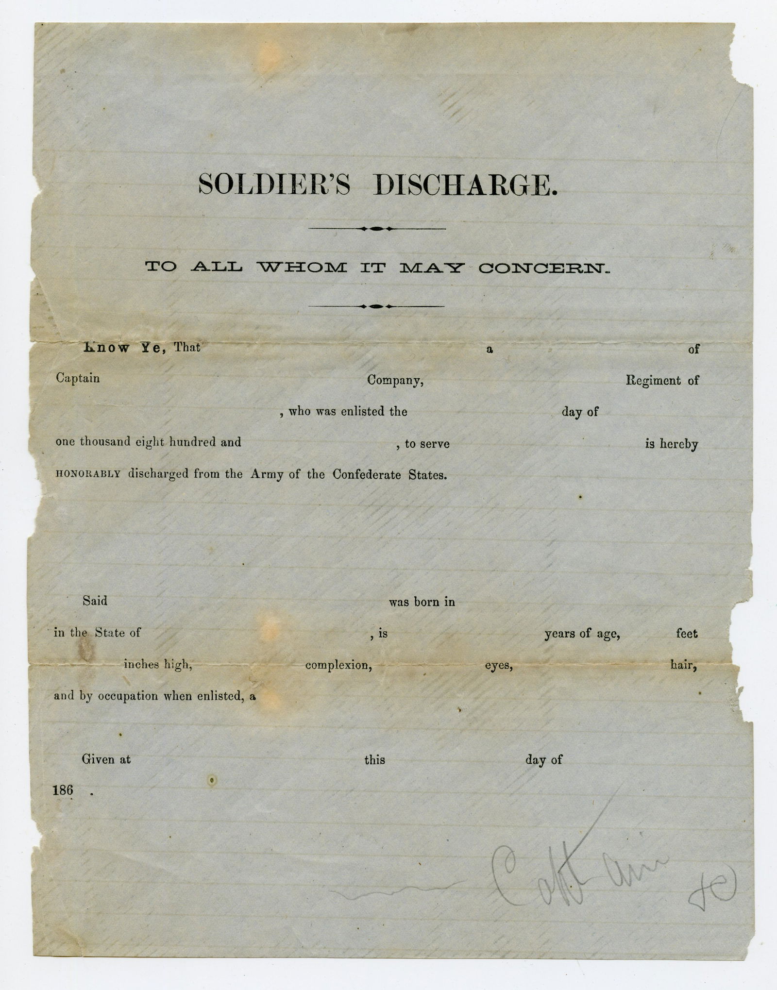 Civil War Confederate Discharge Document - May 17, 2020 | American ...