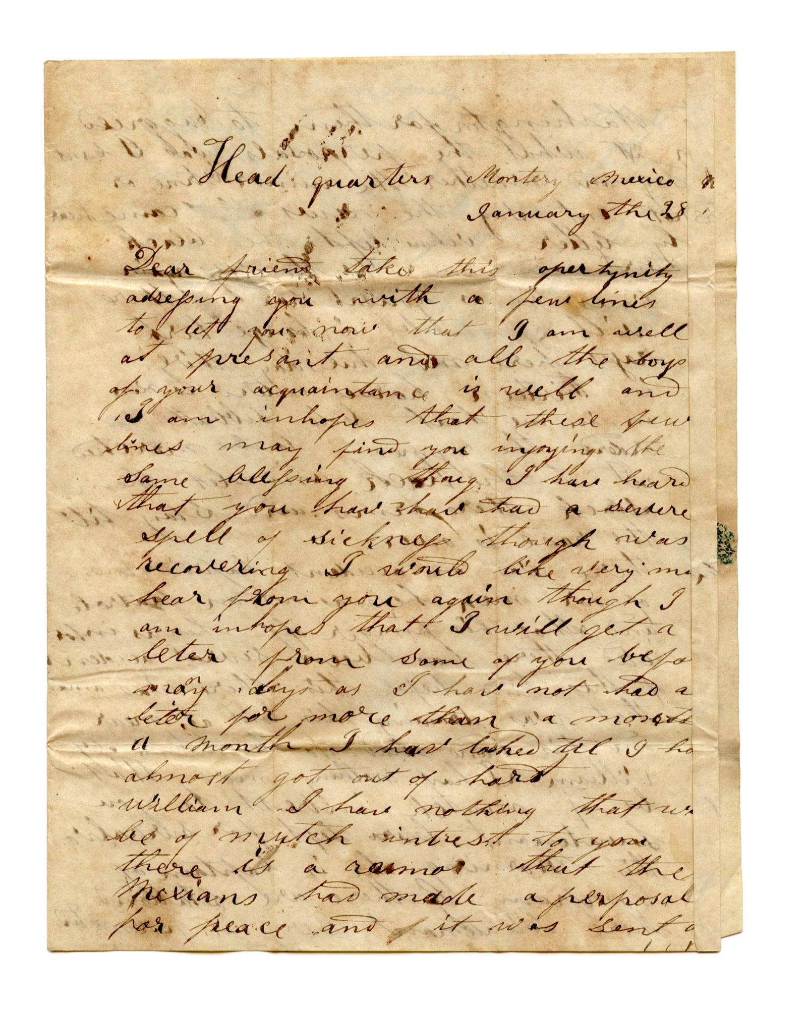 1847 Mexican American War Letter, Soldier Blows Off Finger