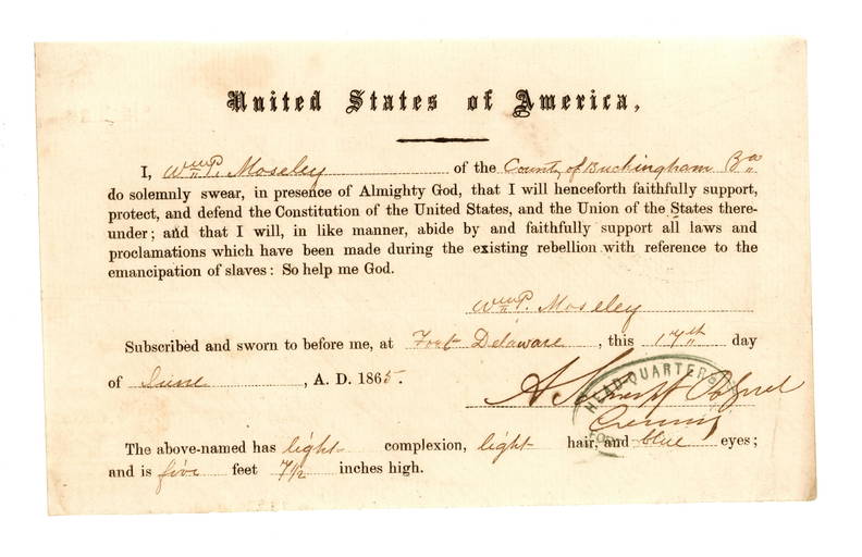 [civil War, Confederate] Oath Of Allegiance, 21st Virginia