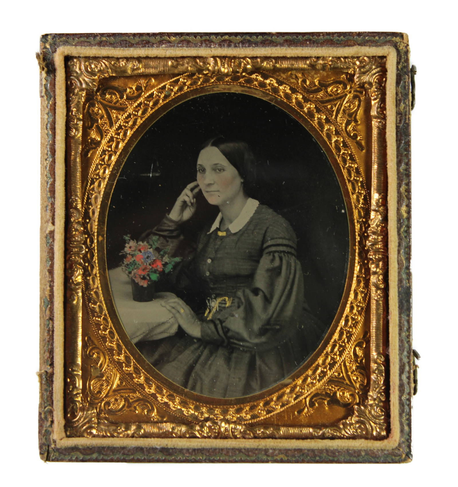 [ambrotype] Artist Portrait W/ Tinted Flowers Auction