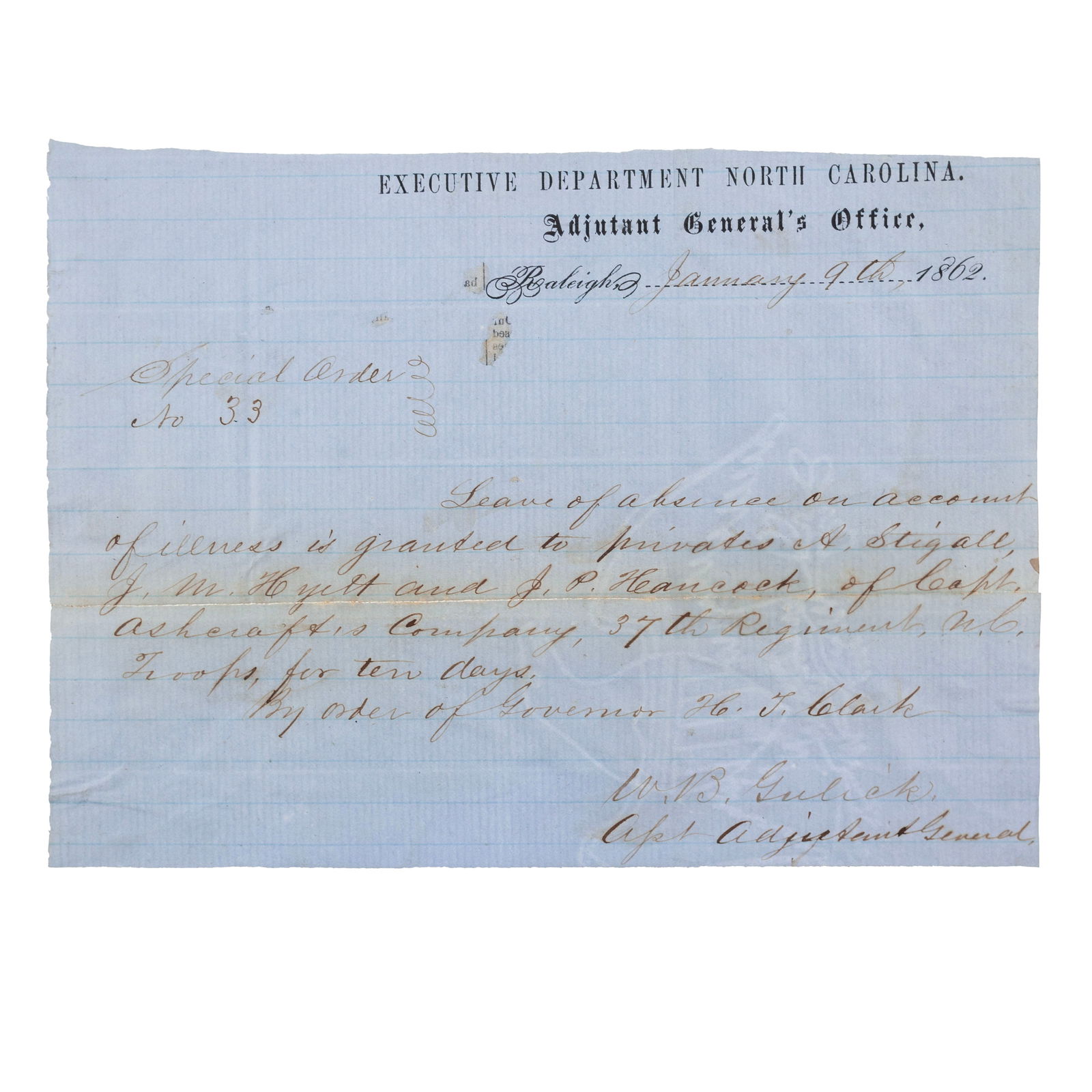 [civil War] Confederate Document: 37th Nc Infantry