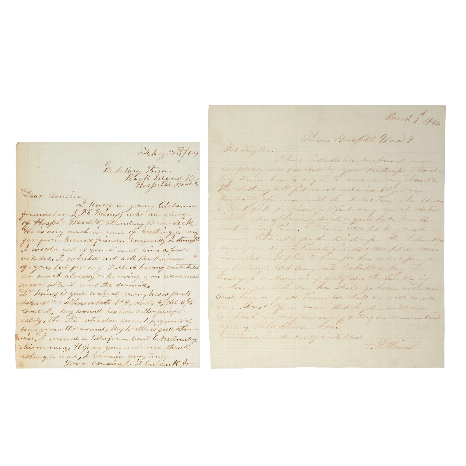 [civil War] Confederate Pow Letters (2) Auction