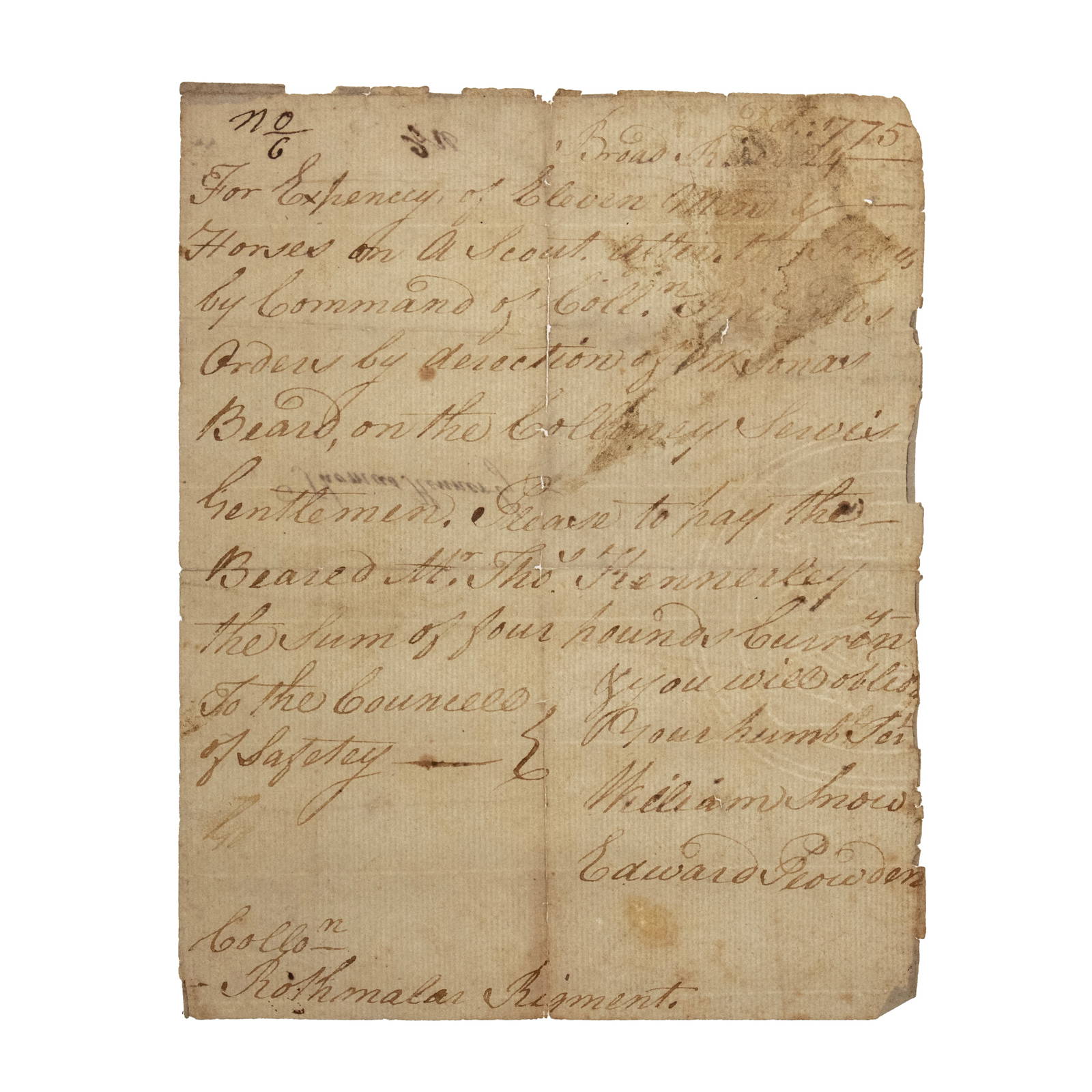 [revolutionary War] 1775 Snow Campaign Document Auction