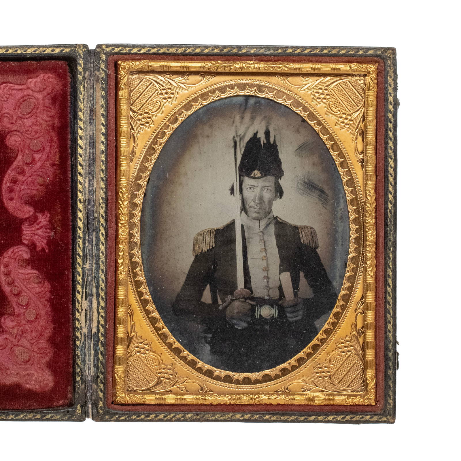 [ambrotype] Militiaman With Sword And Plumed Bicorn Auction