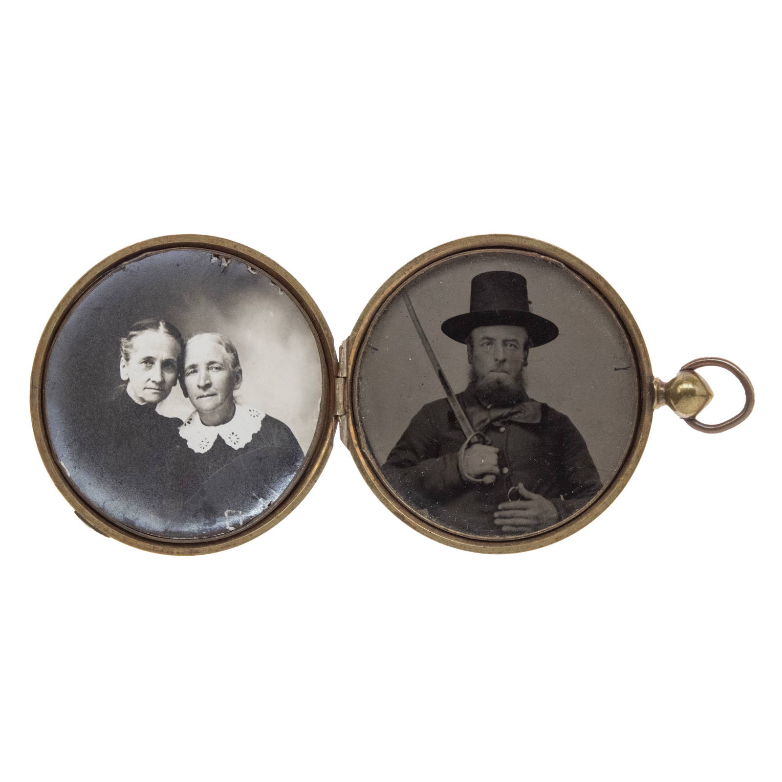 [civil War] Gold Locket W/ Tintype Of Soldier, Photo Of Relatives Auction