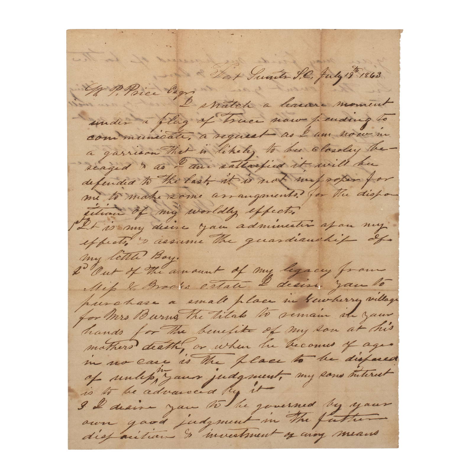 [civil War] Ft. Sumter Last Will & Testament, Confederate Soldier's ...