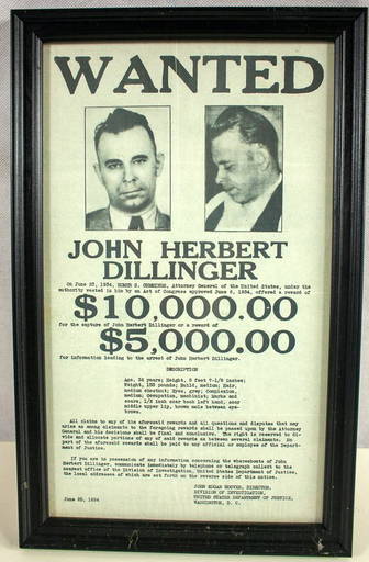 John Dillinger Original Fbi Wanted Poster