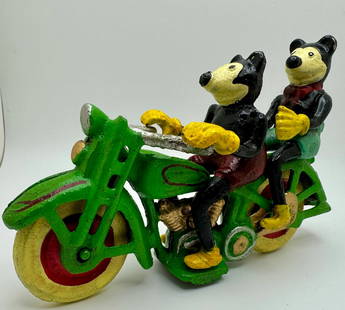 Disney Cast Iron Toy Mickey/minnie Mouse On Motorcycle Auction